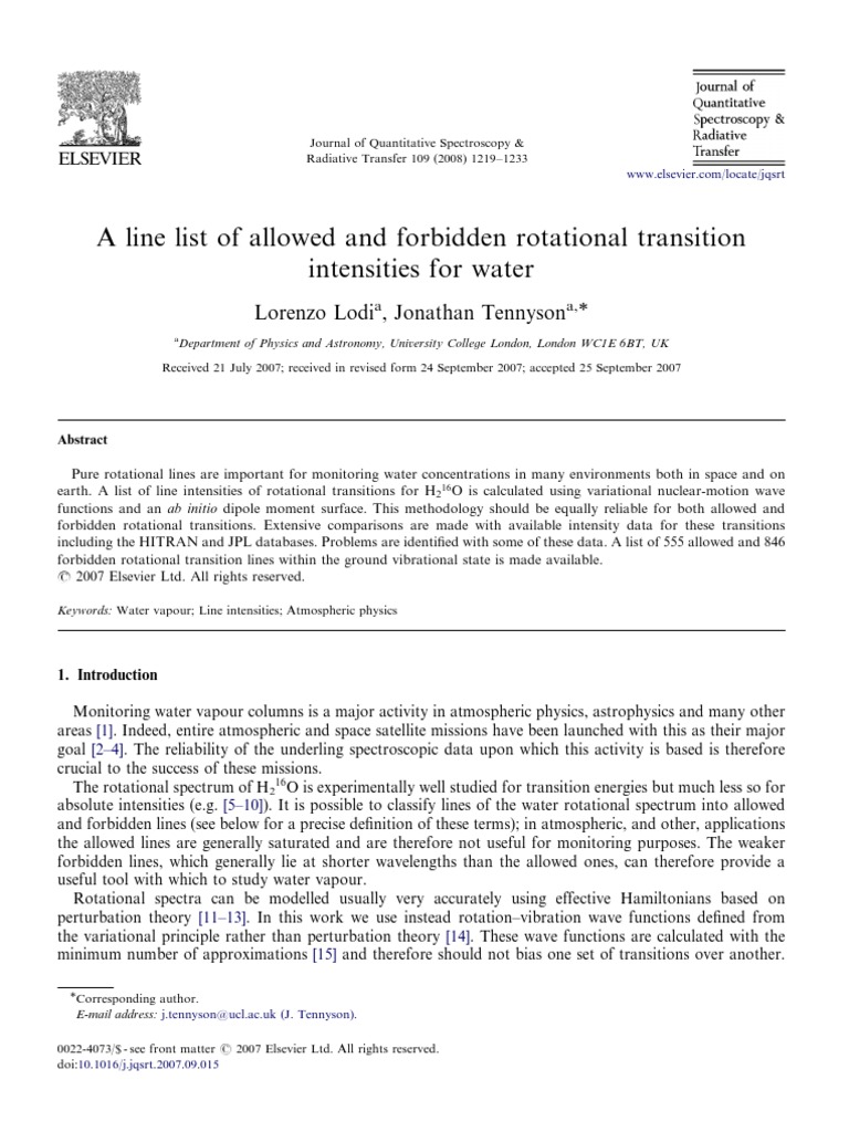 Lorenzo Lodi and Jonathan Tennyson - A Line List of Allowed and ...