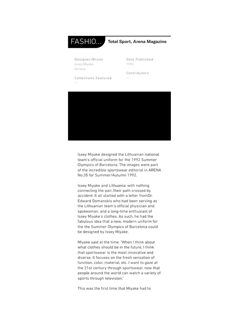 Arena Magazine - Total Sport Featuring Issey Miyake, 1992 - Archive Fashion Scan - ARCHIVE PDF ...