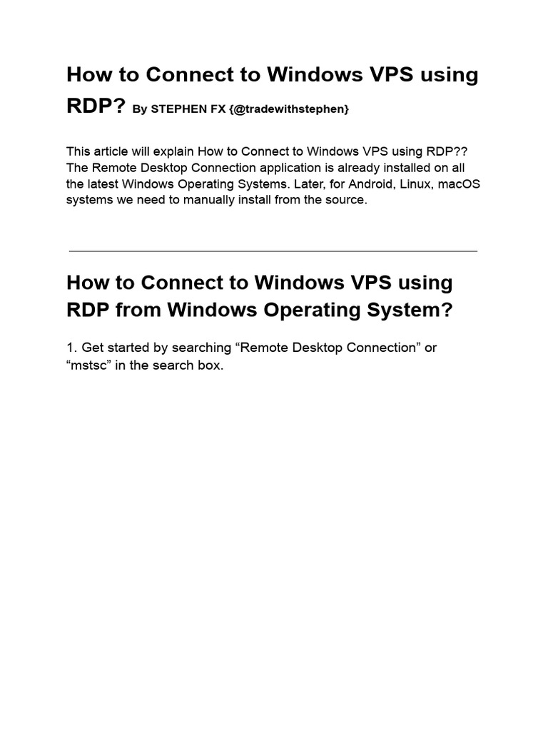 How To Connect To Windows VPS Using RDP | PDF | Microsoft Windows | Login