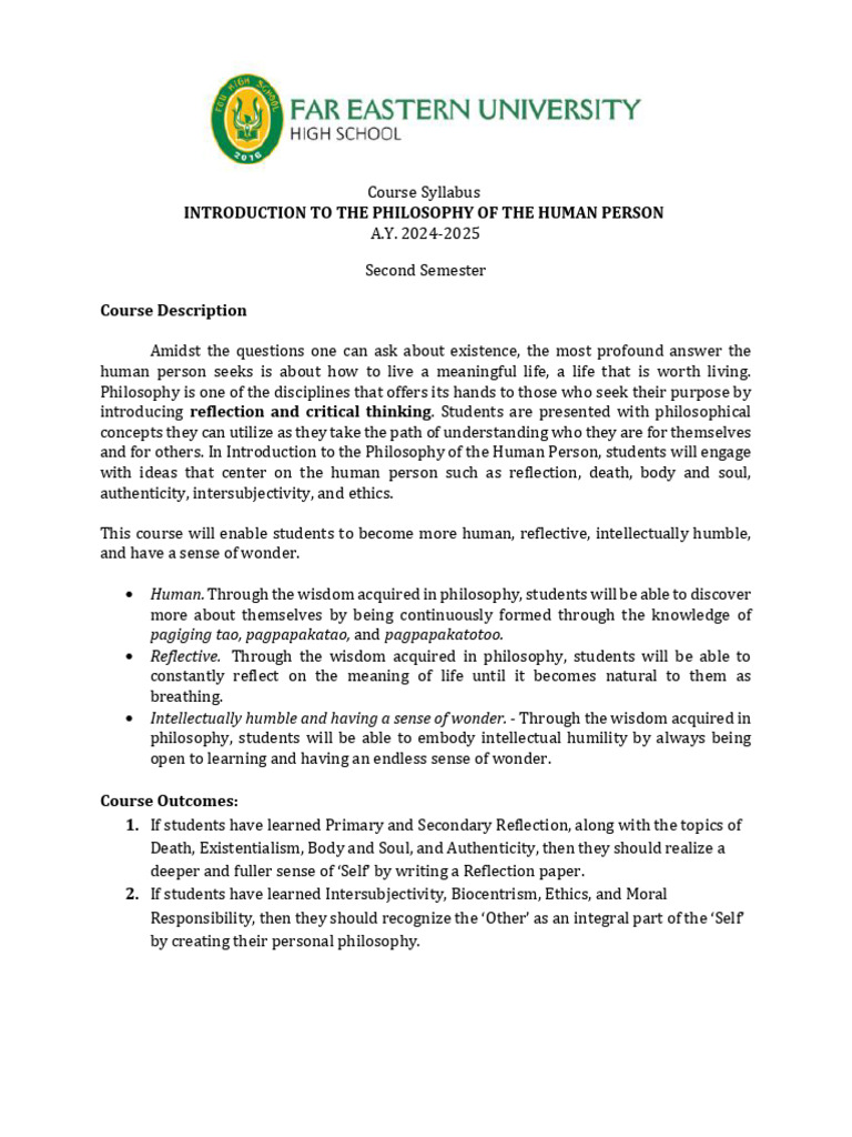 PHILOSOPHY Course Syllabus 2nd Semester | PDF | Authenticity (Philosophy) | Wisdom