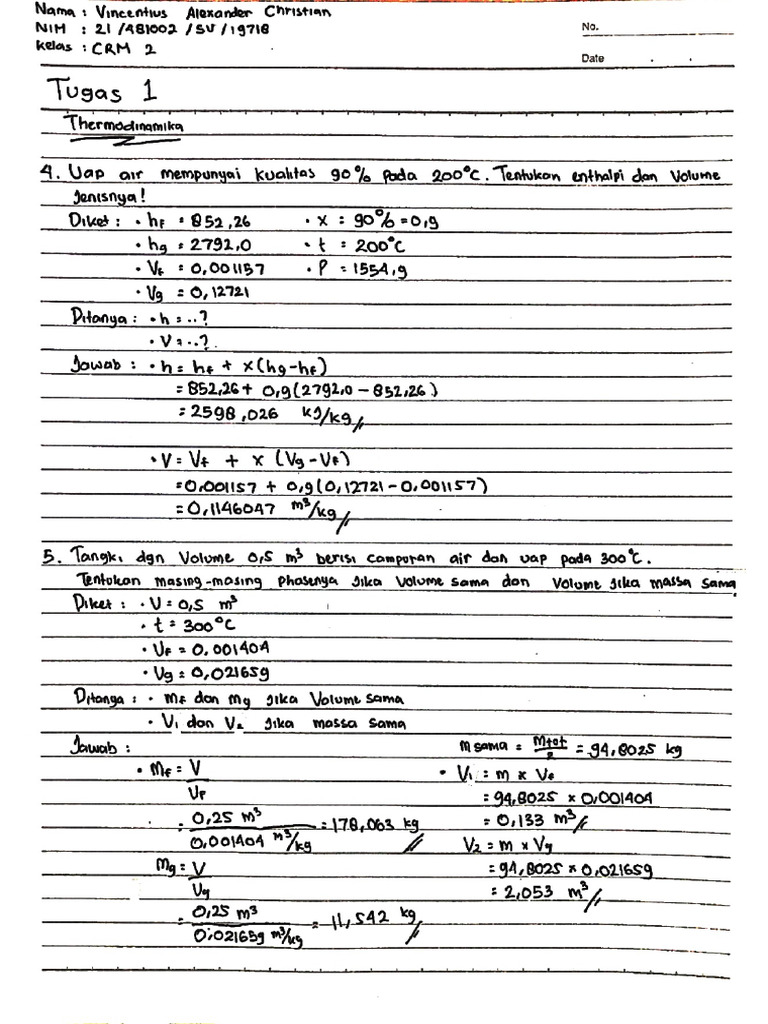 Tugas 1 - Termofluida - Vincentius Alexander Christian - 481002 - CRM2 | PDF