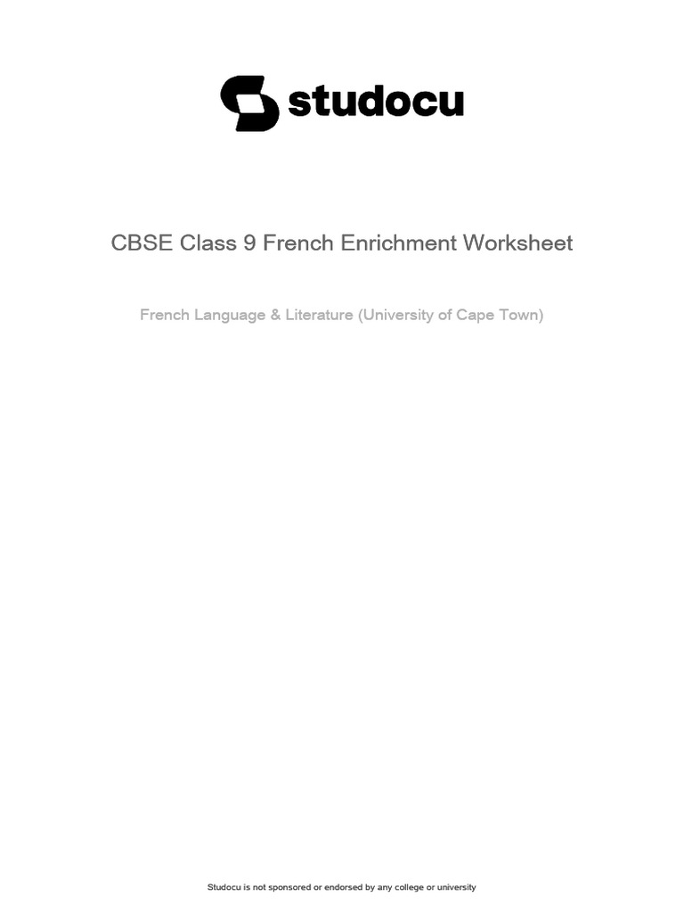 Fiche d'enrichissement français 9e CBSE | PDF
