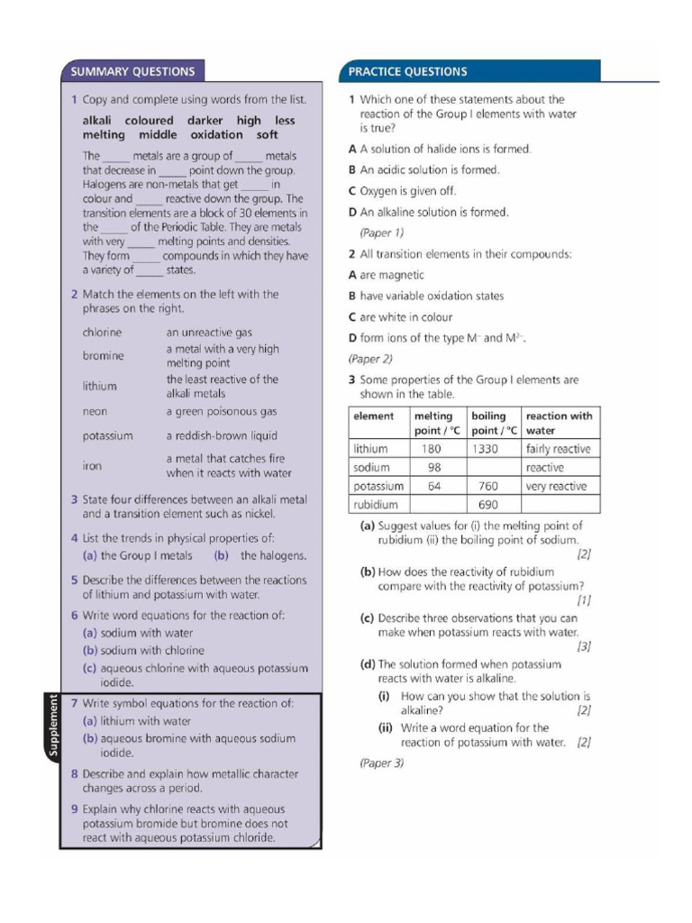 Periodic Table - Exercise | PDF