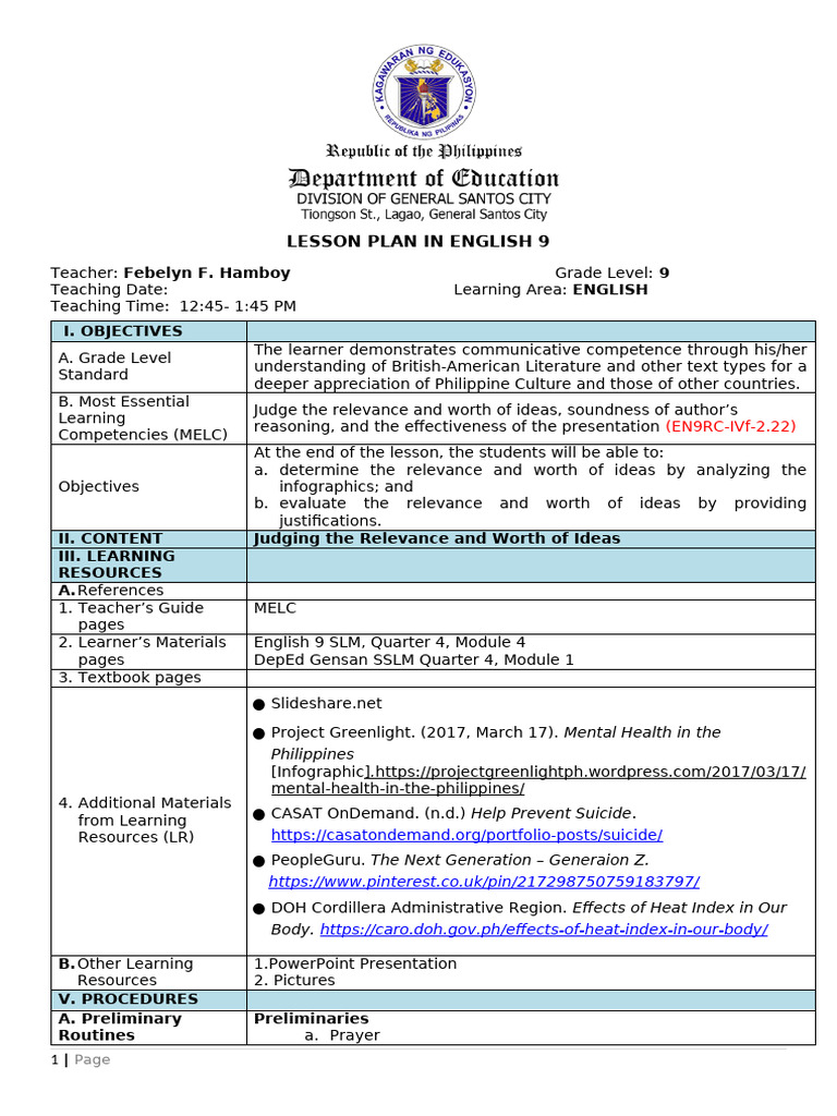 ENG9-Q4-WEEK1-DAY 3-4 - Judging The Relevance and Worth of Ideas | PDF | Evidence | Idea