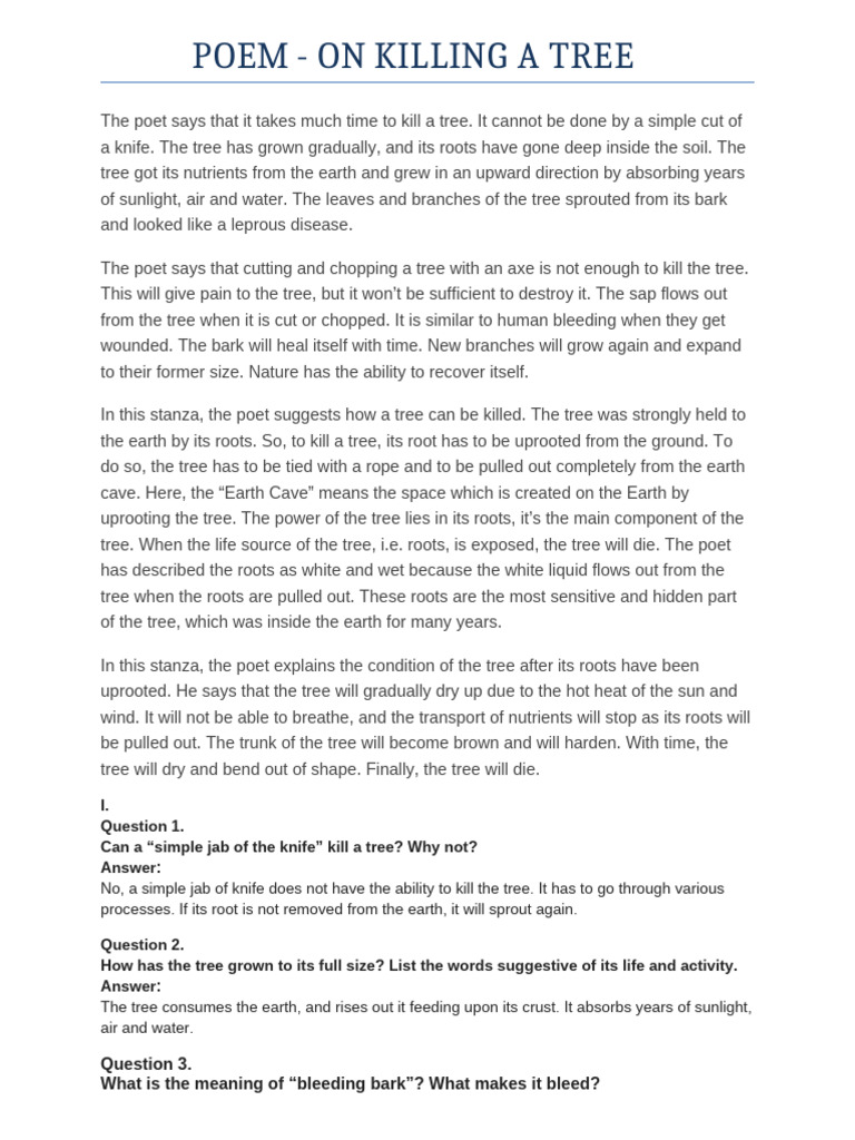 Poem - On Killing a Tree | PDF | Trees | Root