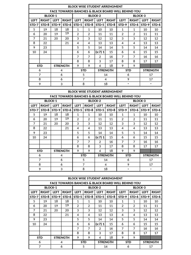 Block Wise Student Arrangement Guide | PDF