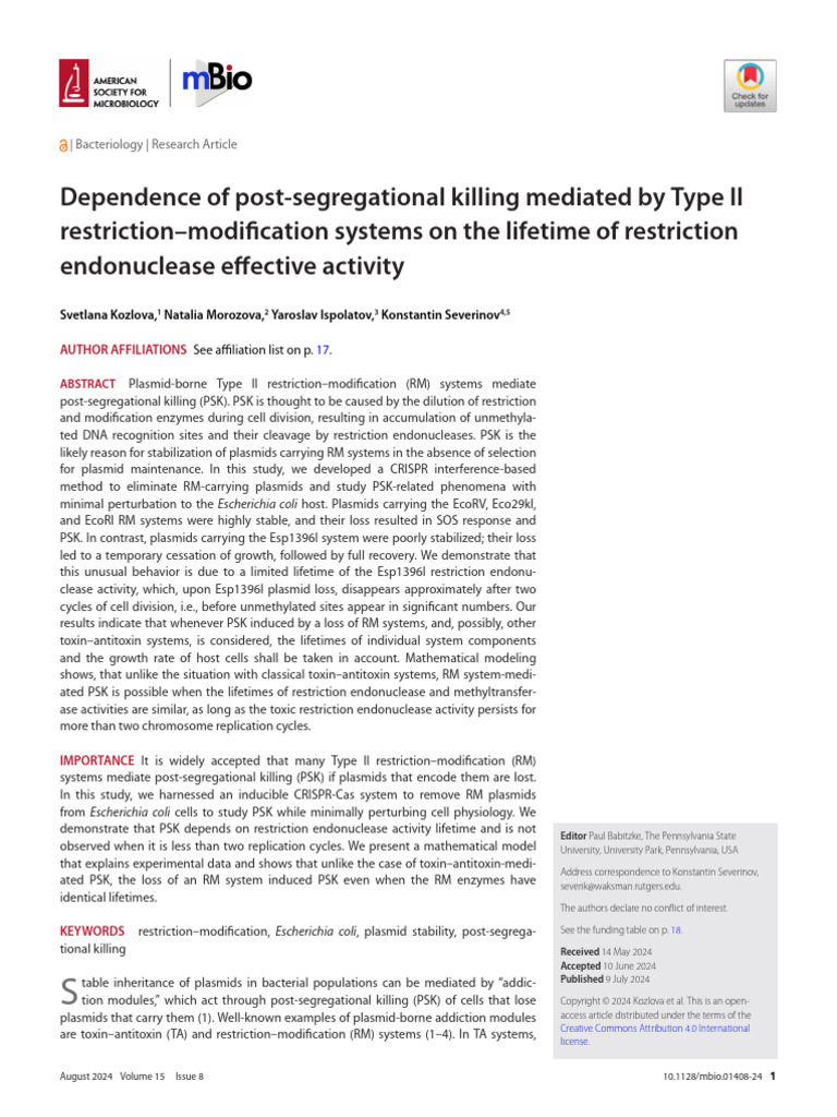 Kozlova Et Al 2024 Dependence of Post Segregational Killing Mediated by ...