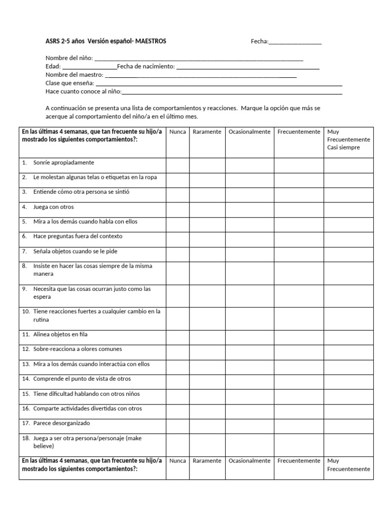 Evaluación de Comportamientos Infantiles | PDF