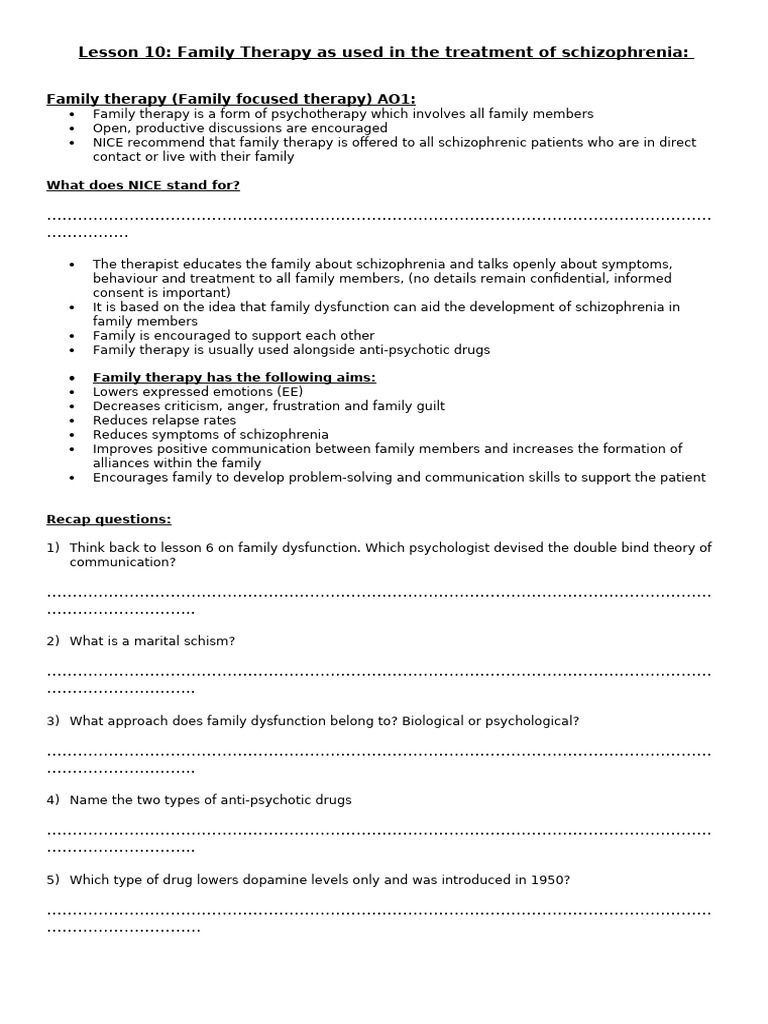 Lesson 10: Family Therapy As Used in The Treatment of Schizophrenia ...