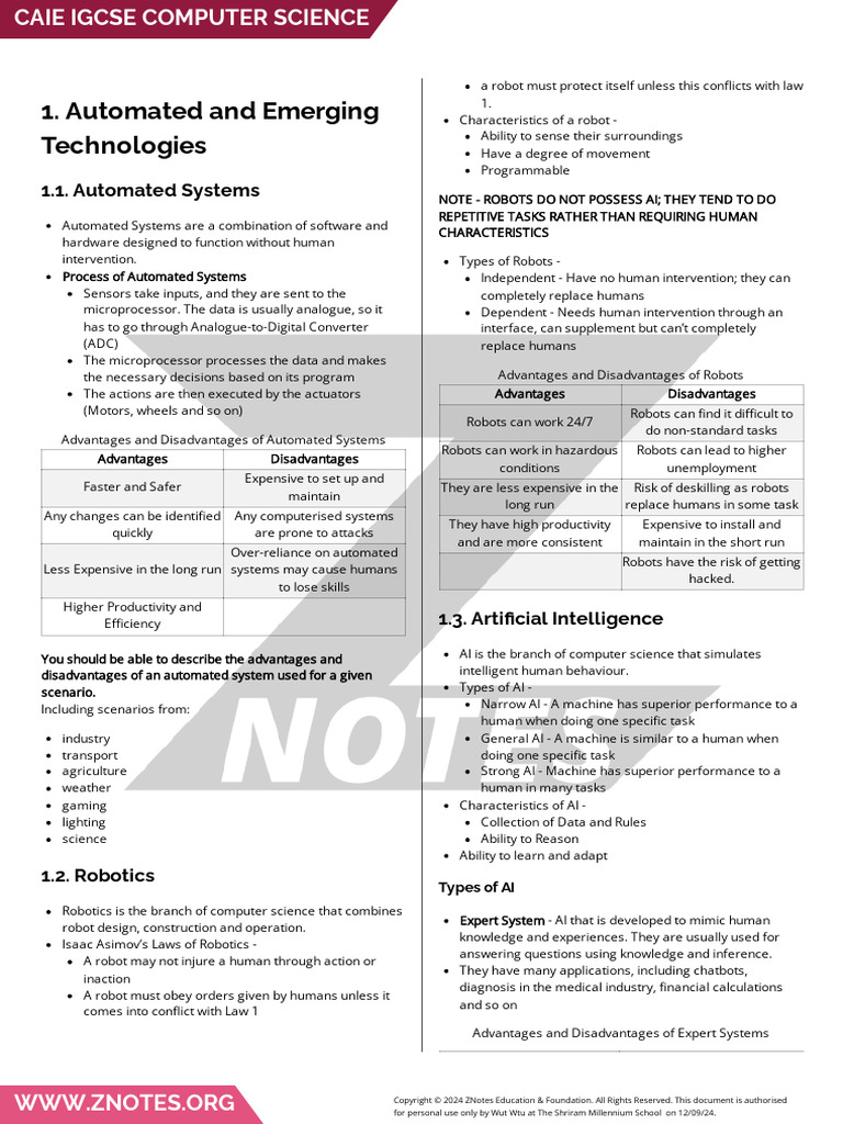 Caie Igcse Computer Science 0478 Theory 66d2c5261b81613ff2c69e13 677 | PDF | Artificial ...