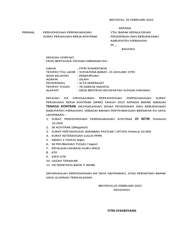 Permohonan Perpanjangan SPKK 2025 | PDF