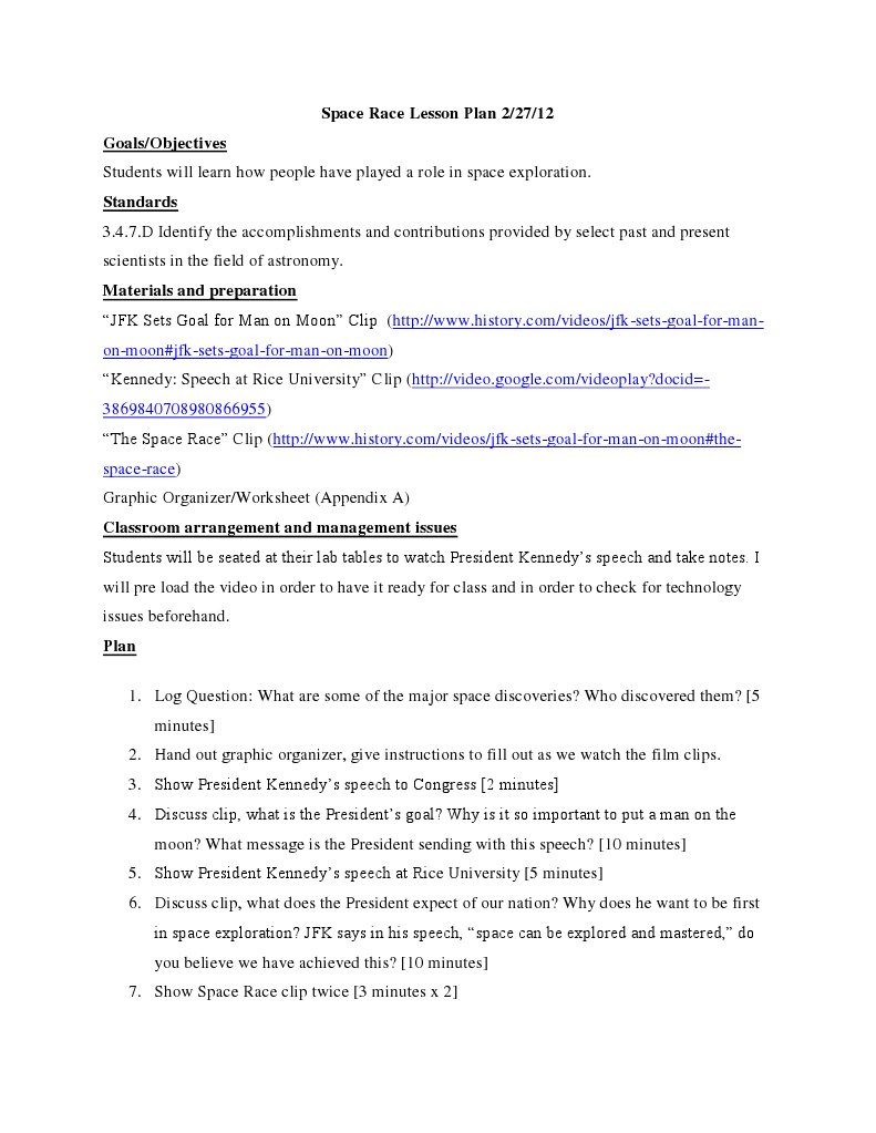 Space Race Lesson Plan 1 | PDF | Space Race | John F. Kennedy