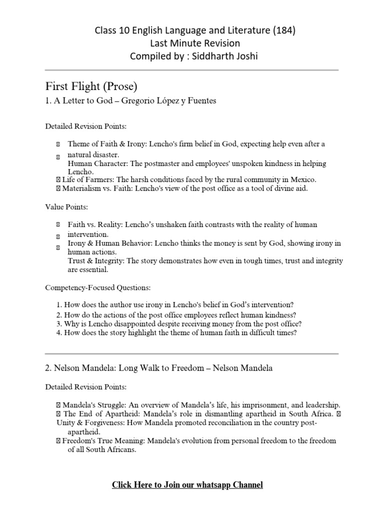 Class 10 Last Minute Revision Guide | PDF | Poetry | Nelson Mandela