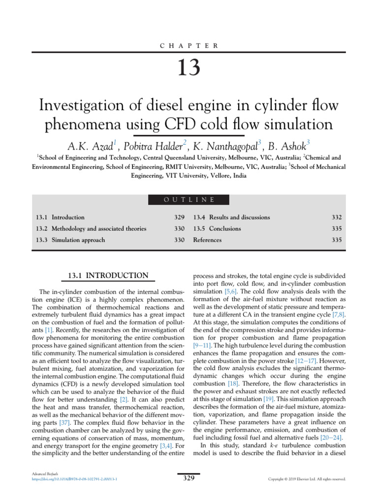 Investigation of Diesel Engine in Cylinder Flow Phenomena Using CFD Cold Flow Simulation | PDF ...