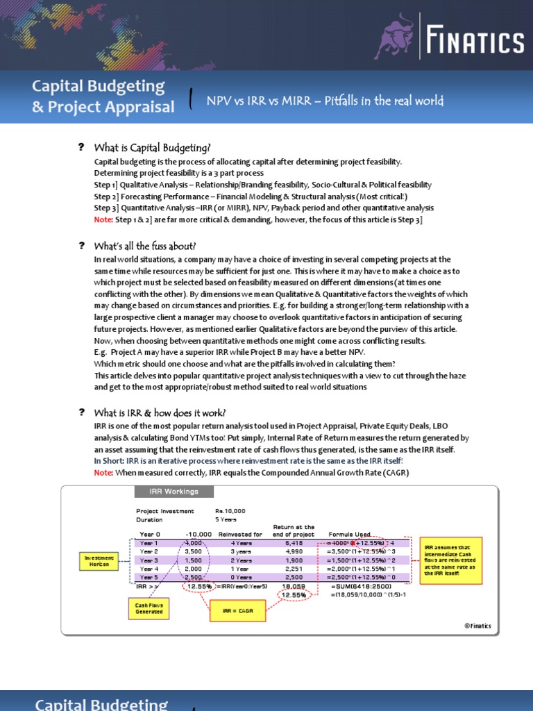 Irr Vs Mirr Vs Npv [finatics] Internal Rate Of Return Net Present Value