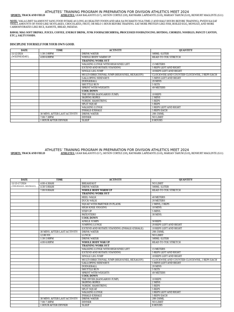 TRAINING-PROGRAM | PDF | Foods | Cuisine