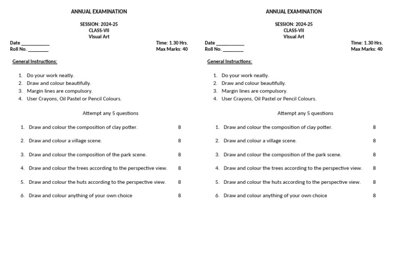 Class 7 Visual Art Exam Paper | PDF