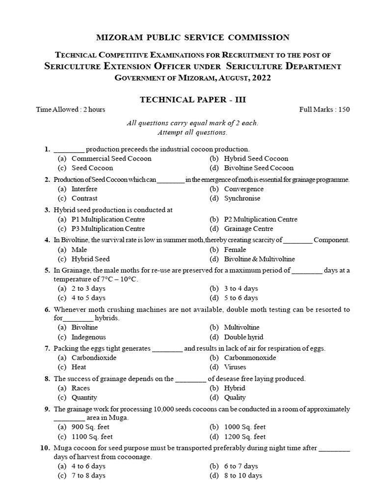 Mizoram Sericulture Exam 2022 | PDF | Bleach | Silk