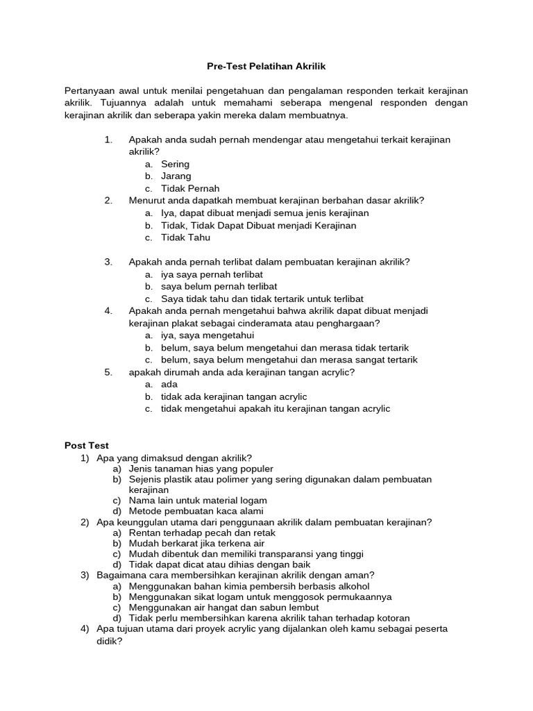 Pre Dan Post Test | PDF