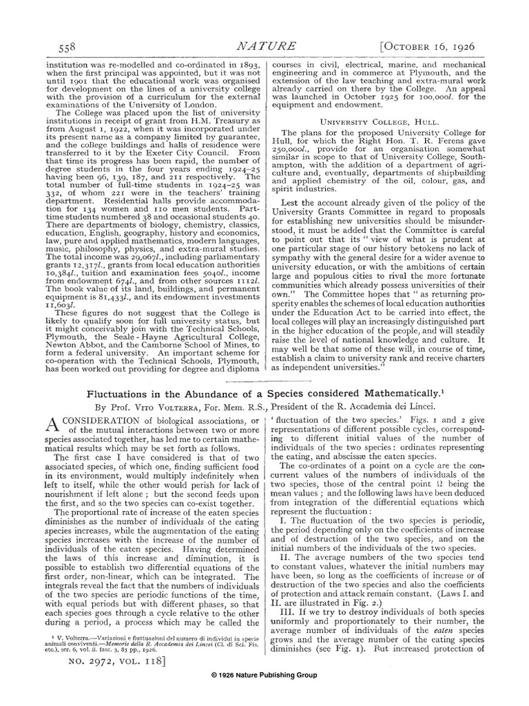 Fluctuaciones en La Abundancia de Una Especie Consideradas Matemáticamente | PDF