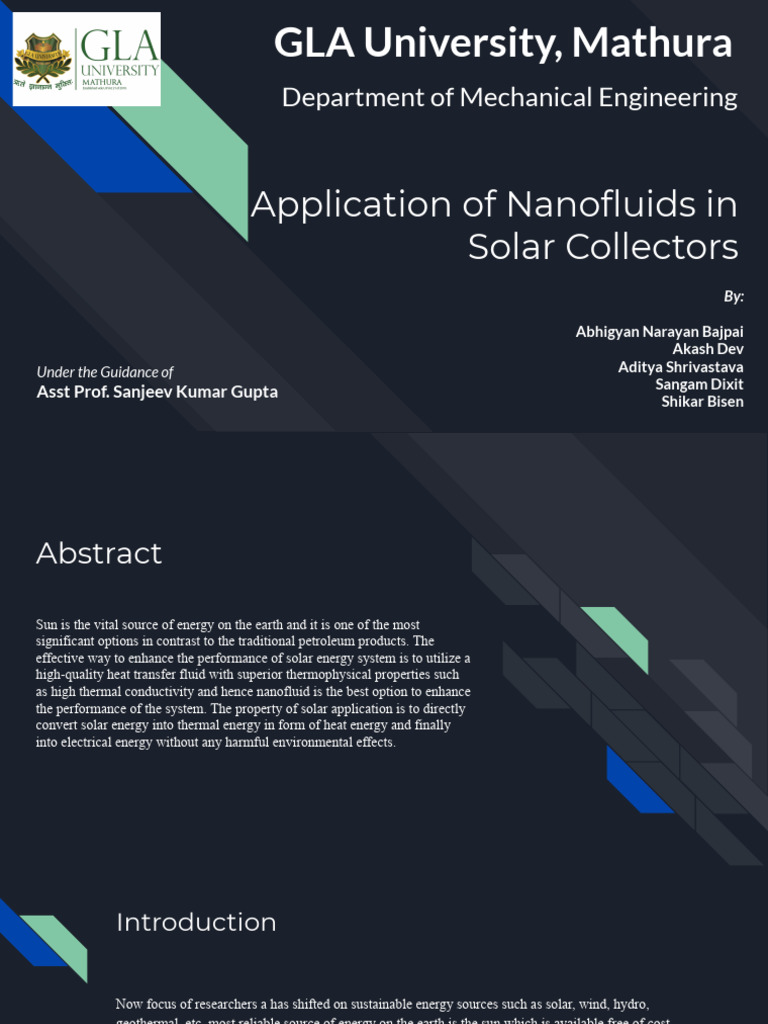 Utilization of Nanofluids in Solar Collectors | PDF | Materials ...
