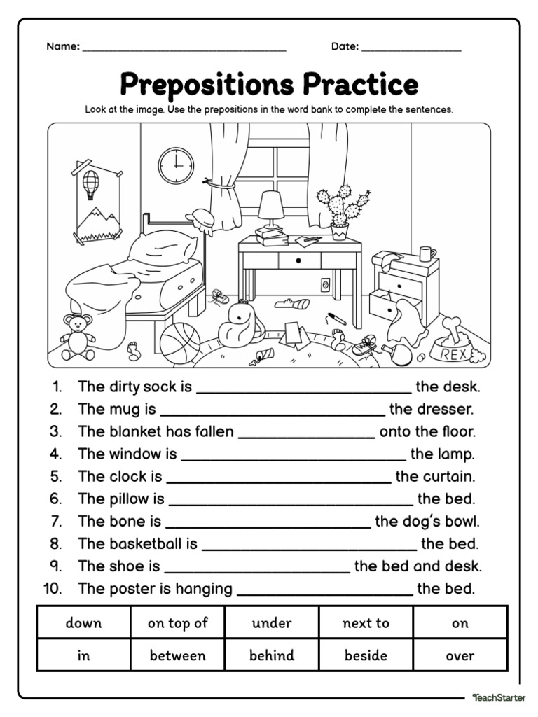 Prepositions Practice Work Sheeta Do Be Reader | PDF