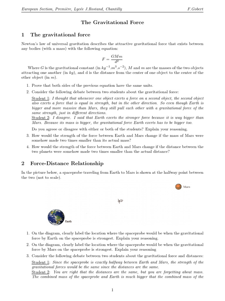 Gravitational Force HOMEWORK | PDF | Force | Gravity