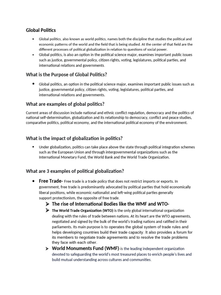 Understanding Global Politics and Globalization | PDF | World Trade ...