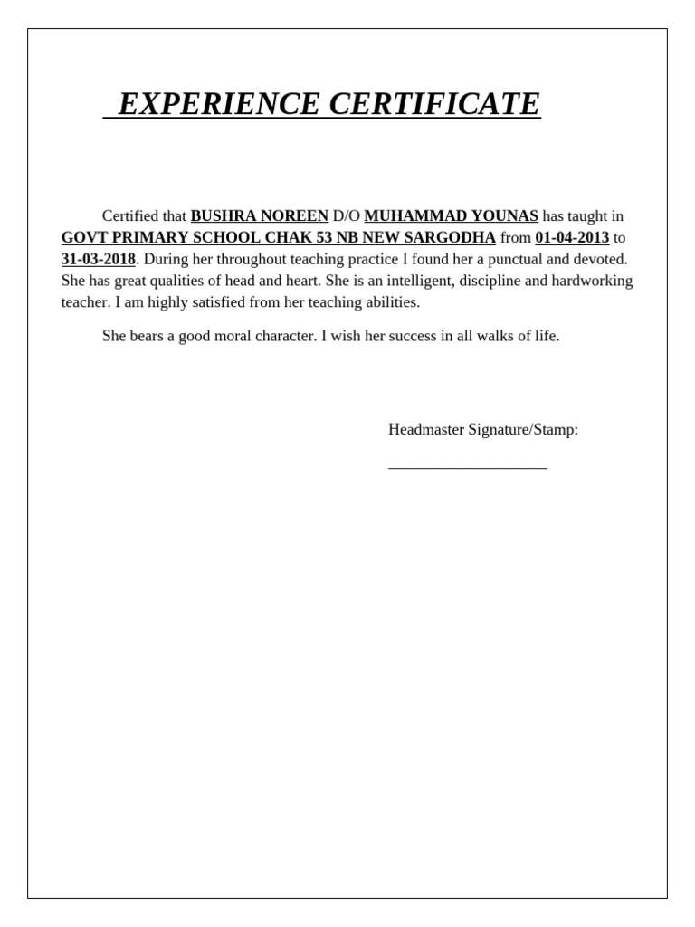 Experience Certificate | PDF