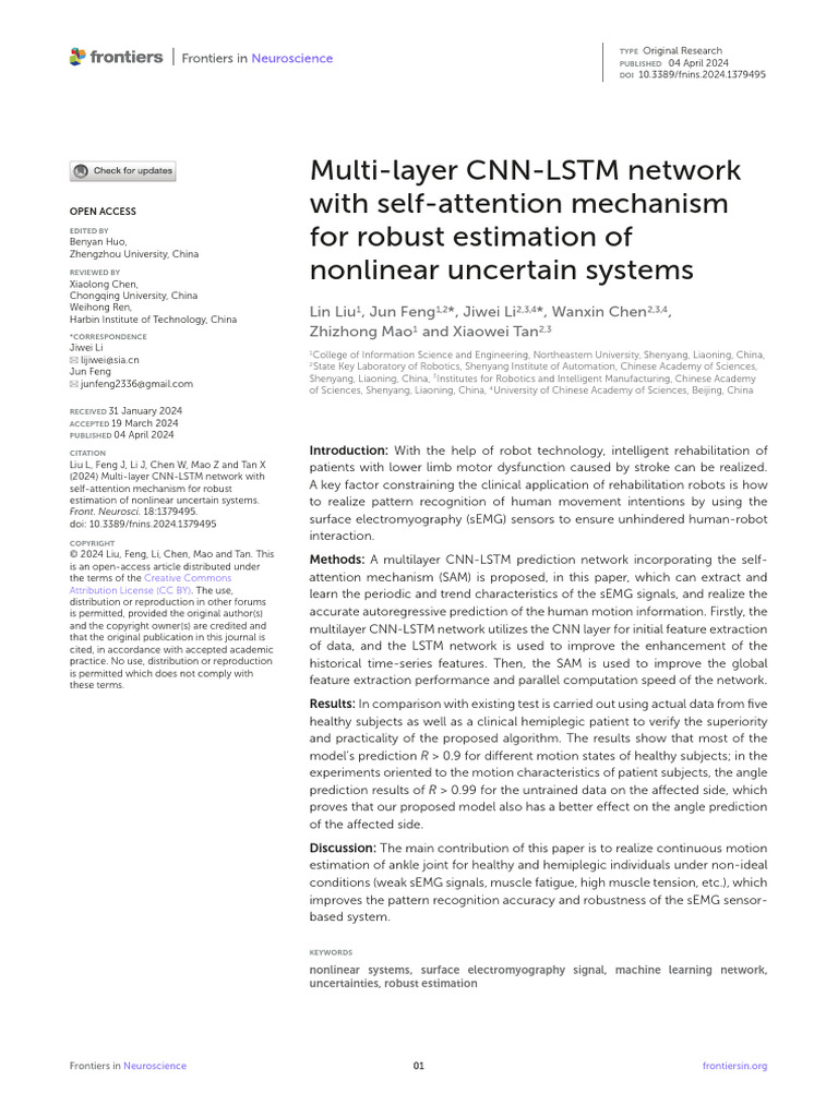 Multi-Layer CNN-LSTM Network With Self-Attention M | PDF | Electromyography | Coefficient Of ...