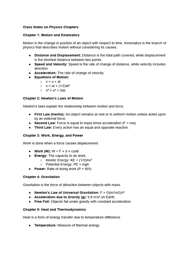 Comprehensive Physics Class Notes Pdf Force Newtons Laws Of Motion 6898