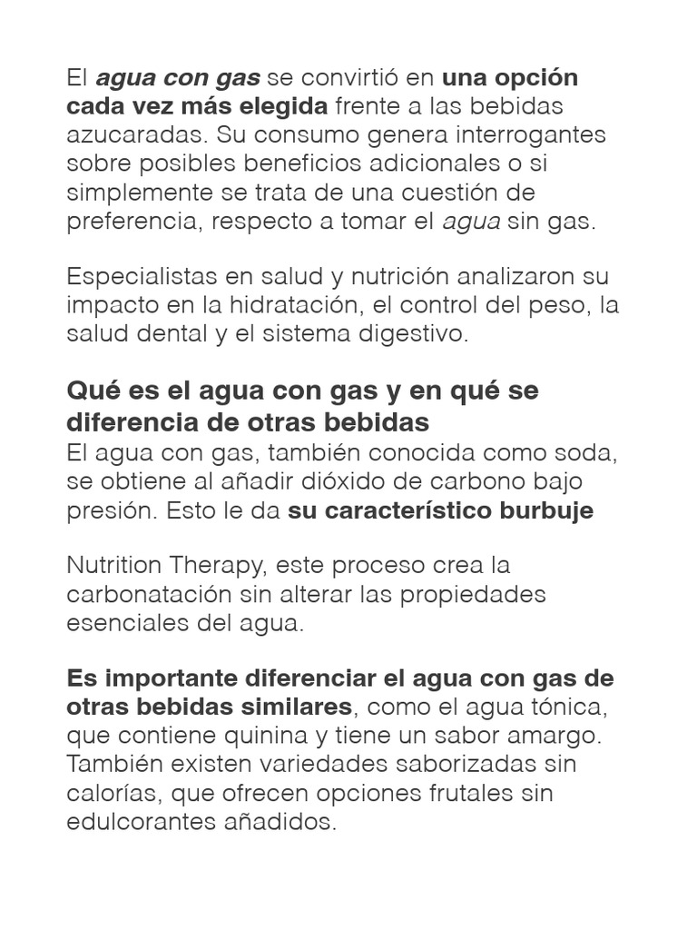 Qué Es El Agua Con Gas y en Qué Se Diferencia de Otras Bebidas | PDF