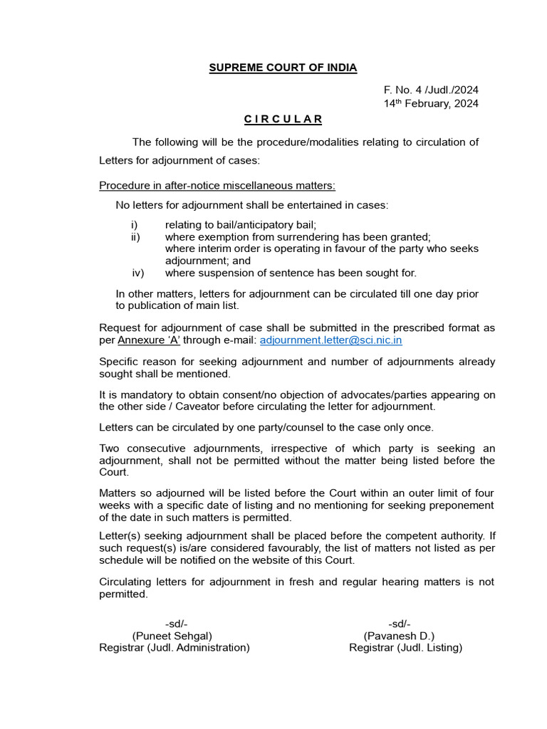 Adjournment Procedure in Supreme Court | PDF