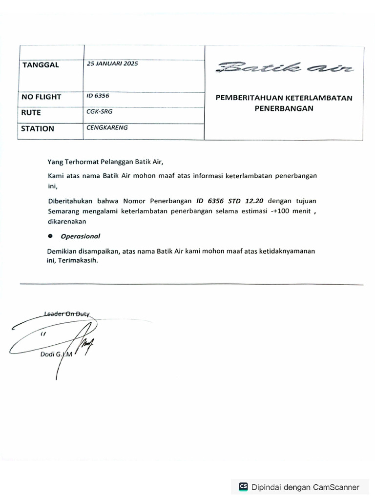 Sutat Delay CGK-SRG | PDF
