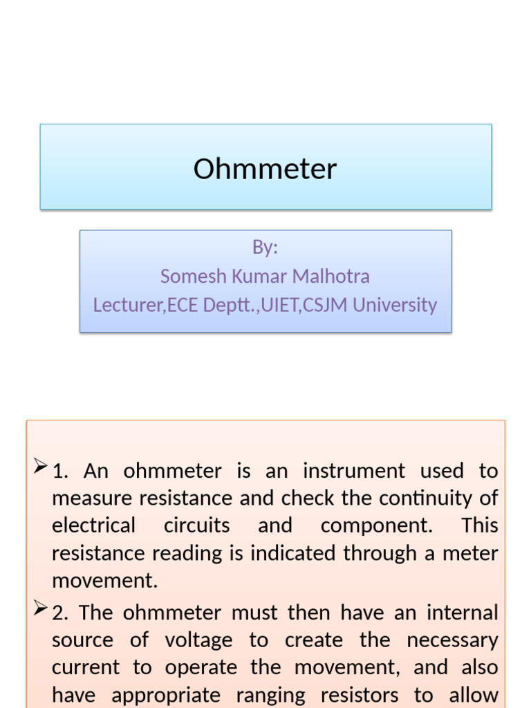 Ohmmeter | PDF | Resistor | Electromagnetism