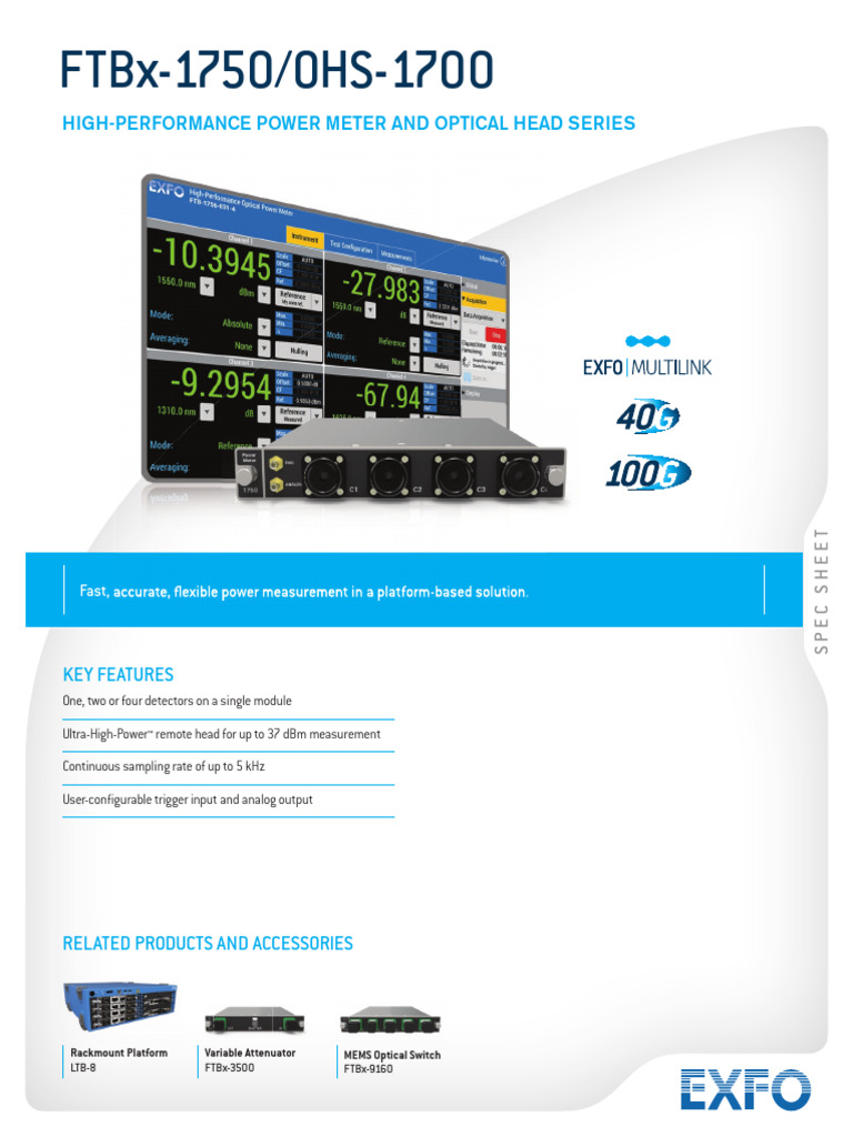 EXFO FTBx-1750 High Performance Optical Power Meter With Optical Head ...