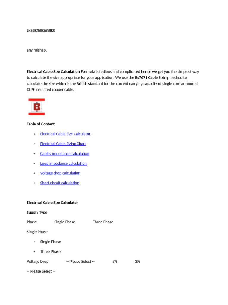 Cable Size Calculation | PDF | Electrical Impedance | Electrical Components