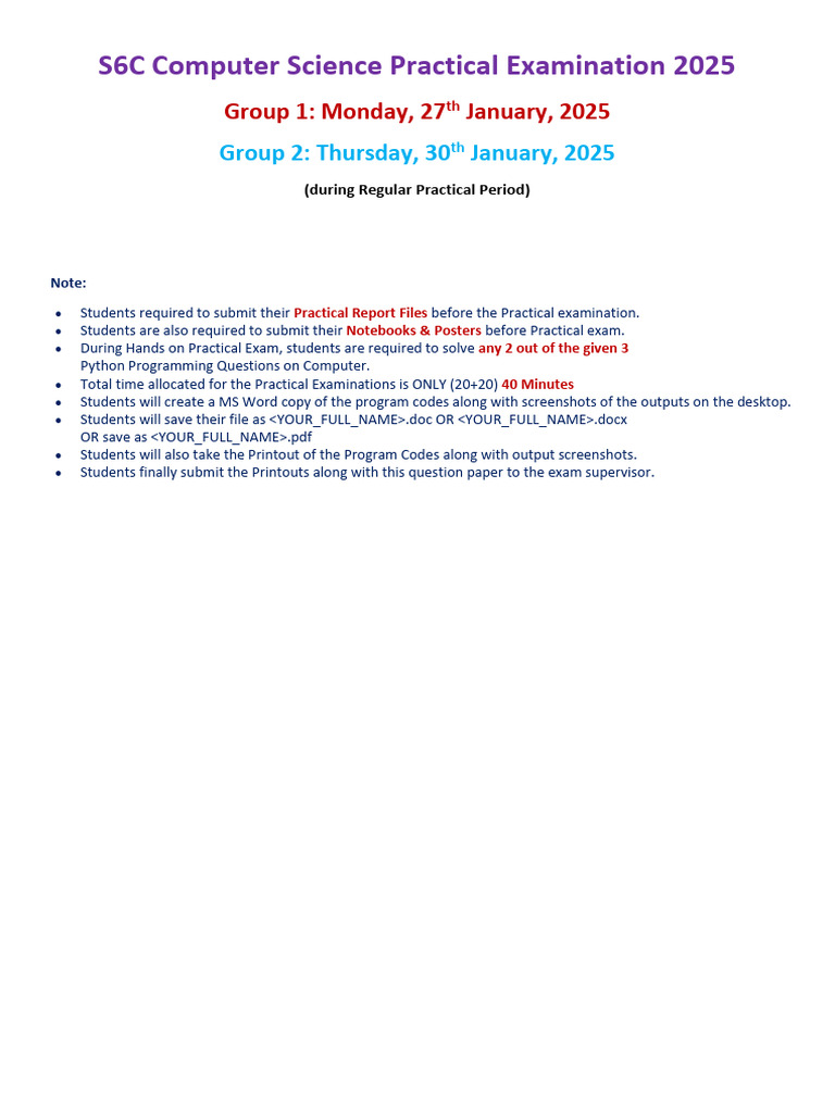S6C Computer Science Practical 2025 | PDF | Microsoft Word | Software ...