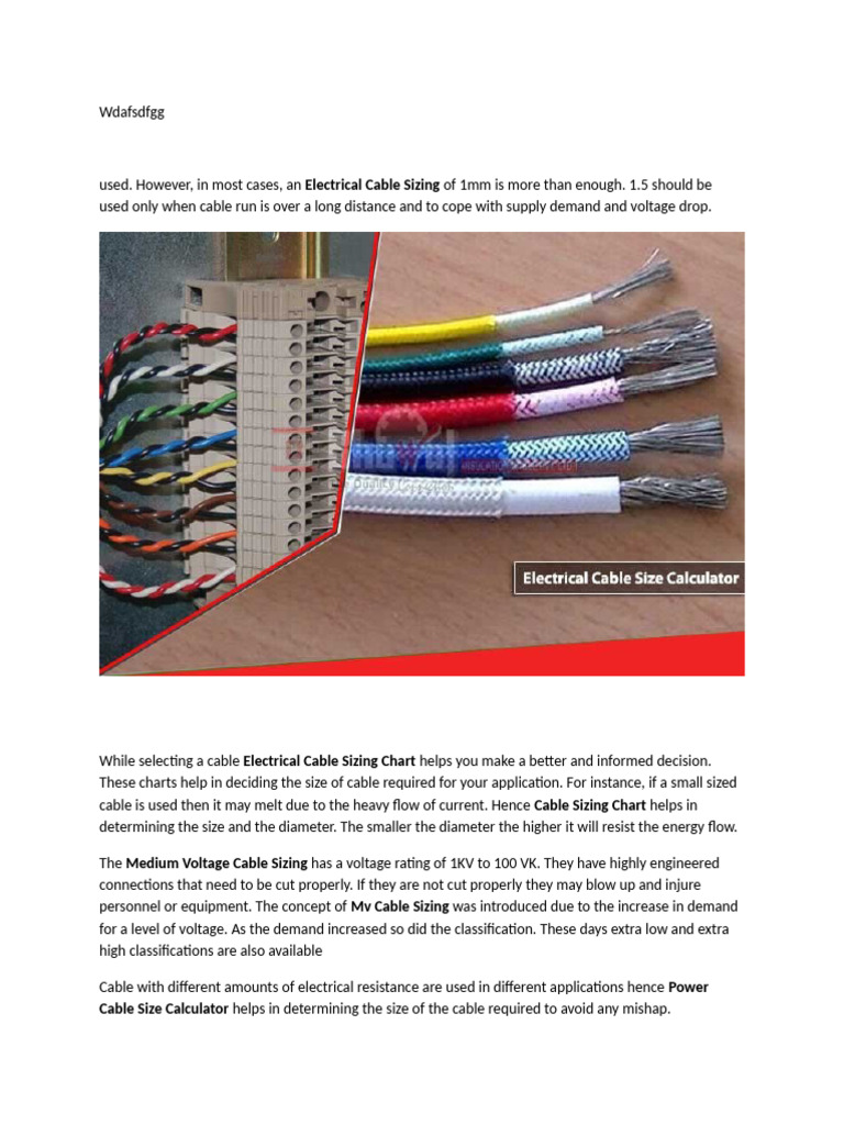 Cable Size Calculation | PDF | Electrical Impedance | Electrical Network