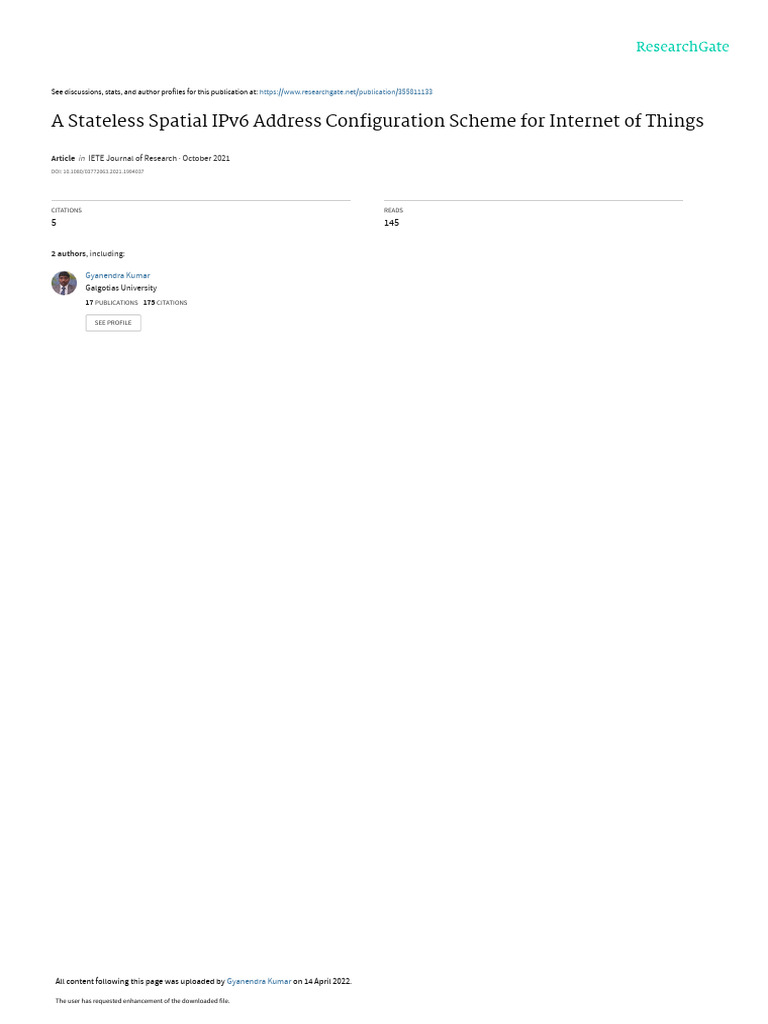 A Stateless Spatial IPv6 Address Configuration Scheme for Internet of ...