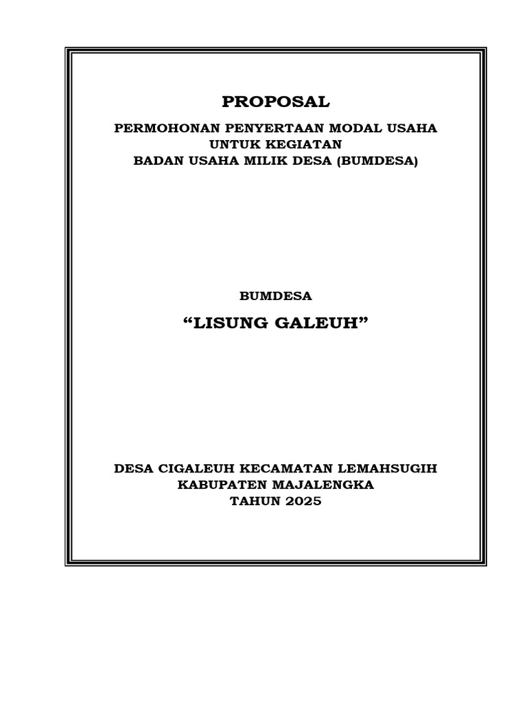 PROPOSAL PENYERTAAN MODAL USAHA BUMDES LISUNG GALEUH | PDF