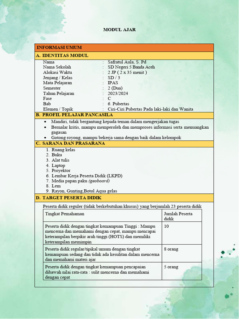 Modul Ajar Ipas Kelas 6 Pubertas Sel | PDF
