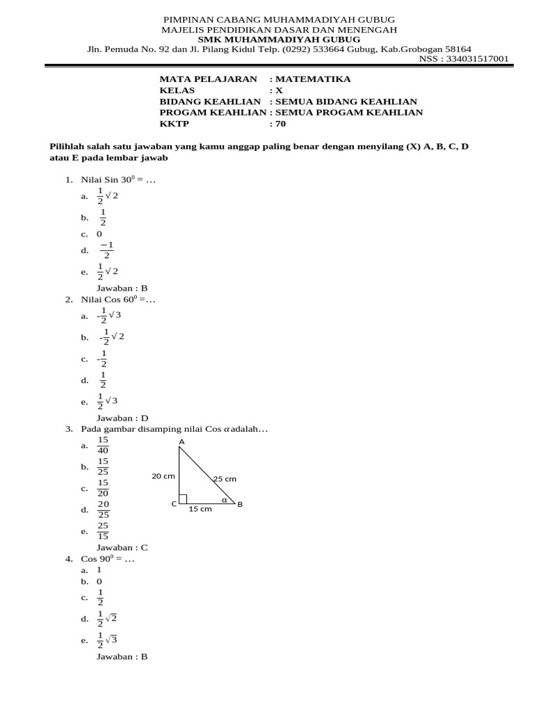 Soal Pas Genap X MTK | PDF