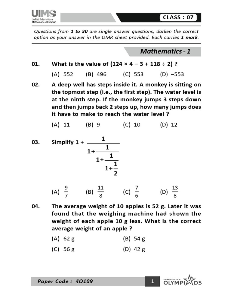 CLASS_7_UIMO-2024-25-Paper_4O109 | PDF | Area | Elementary Geometry