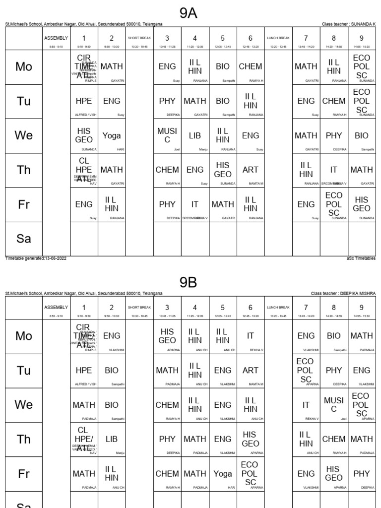 St. Michael's Class Timetables | PDF