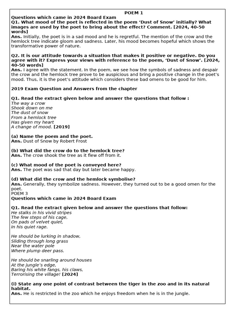 POEM BOARD QUESTIONS-1 | PDF | Tiger | Courage POEM BOARD QUESTIONS-1 | PDF | Tiger | Courage