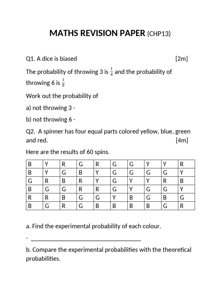 Maths Revision Paper 01 | PDF