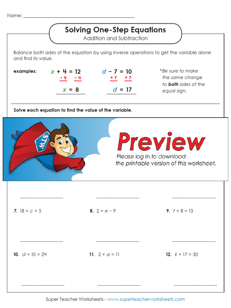 One Step Equations Add Subtract Basic | PDF | Equations | Mathematics