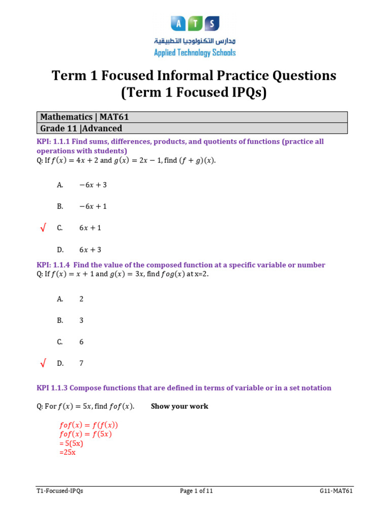 AY2425 T1 MAT61 Focused IPQ AK | PDF | Exponential Function | Function (Mathematics)
