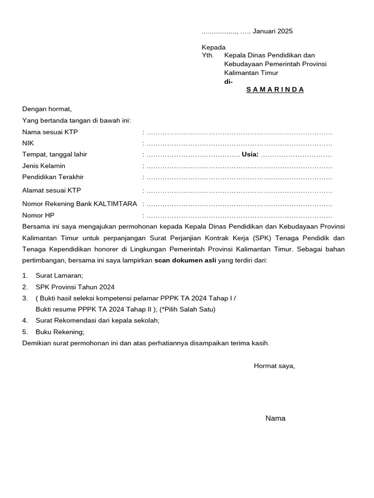 Permohonan Perpanjangan SPK Honorer | PDF